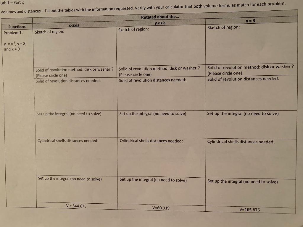 Solved Lab 1 - Part 2 Volumes and distances - Fill out the | Chegg.com
