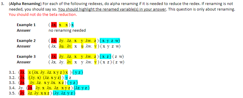 Solved 3. (Alpha Renaming) For each of the following | Chegg.com