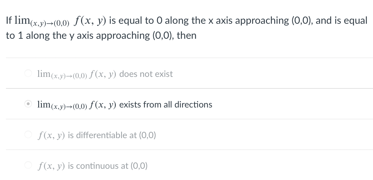 Solved If lim(x,y)*(0,0) f(x, y) is equal to 0 along the x | Chegg.com