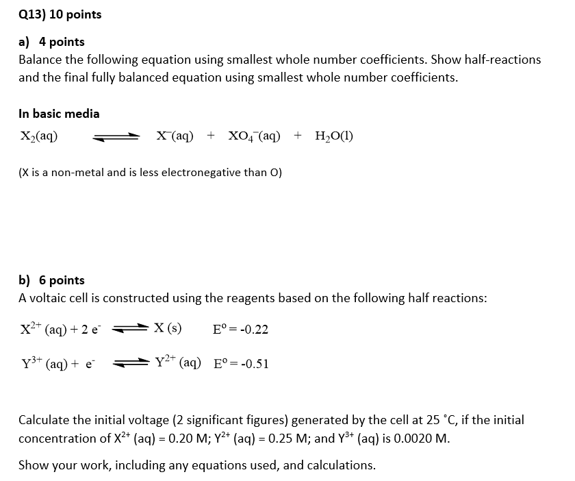 Solved Q13) 10 points a) 4 points Balance the following | Chegg.com