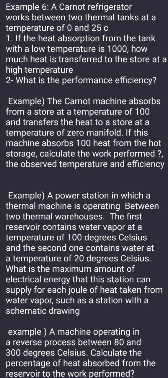 Solved Example 6: A Carnot refrigerator works between two | Chegg.com