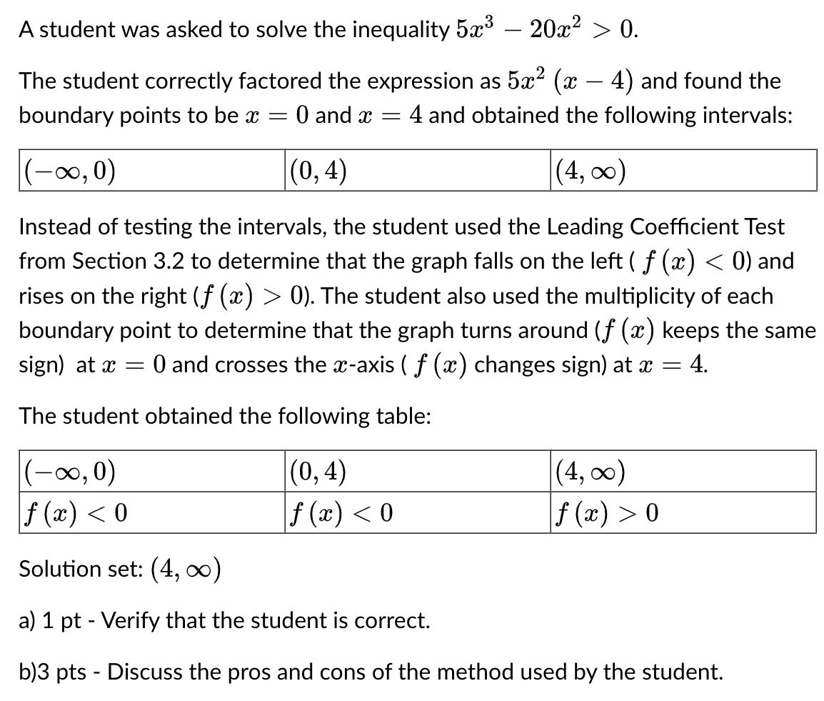 Solved A student was asked to solve the inequality | Chegg.com
