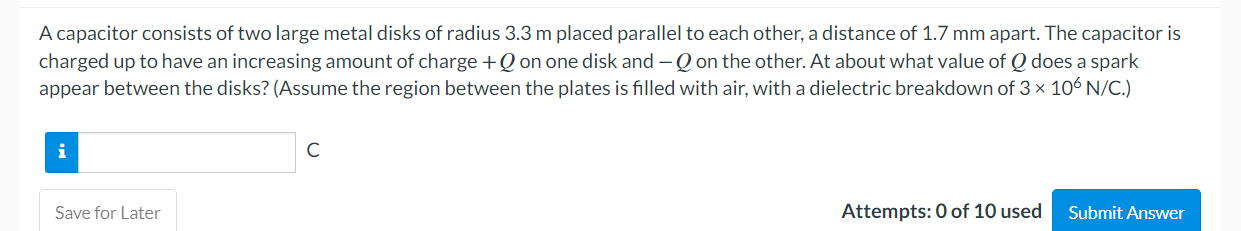 Solved A capacitor consists of two large metal disks of | Chegg.com