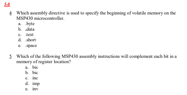Solved 4 Which assembly directive is used to specify the | Chegg.com