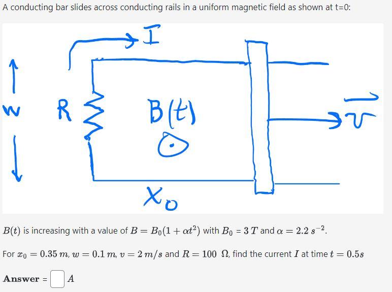 Solved A conducting bar slides across conducting rails in a | Chegg.com