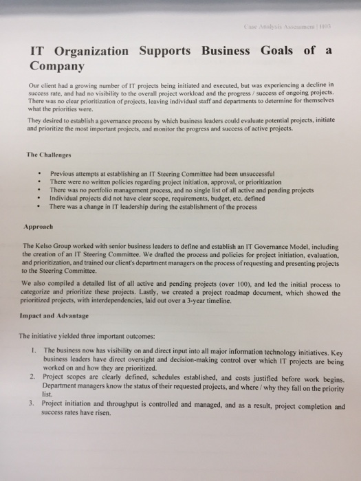 Solved IT Organization Supports Business Goals of a Company | Chegg.com