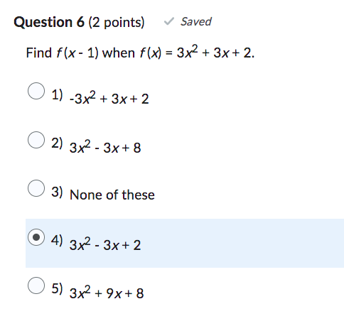 Solved f(x−1) when f(x)=3x2+3x+2 1) −3x2+3x+2 2) 3x2−3x+8 3) | Chegg.com