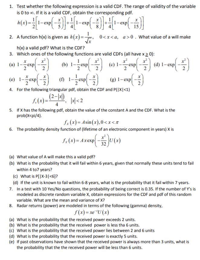 Solved Test whether the following expression is a valid CDF. | Chegg.com