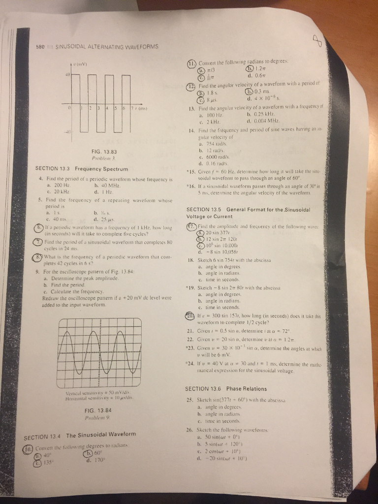Solved 580 1I SINUSOIDAL ALTERNATING WAVEFORMS 1) Convert | Chegg.com