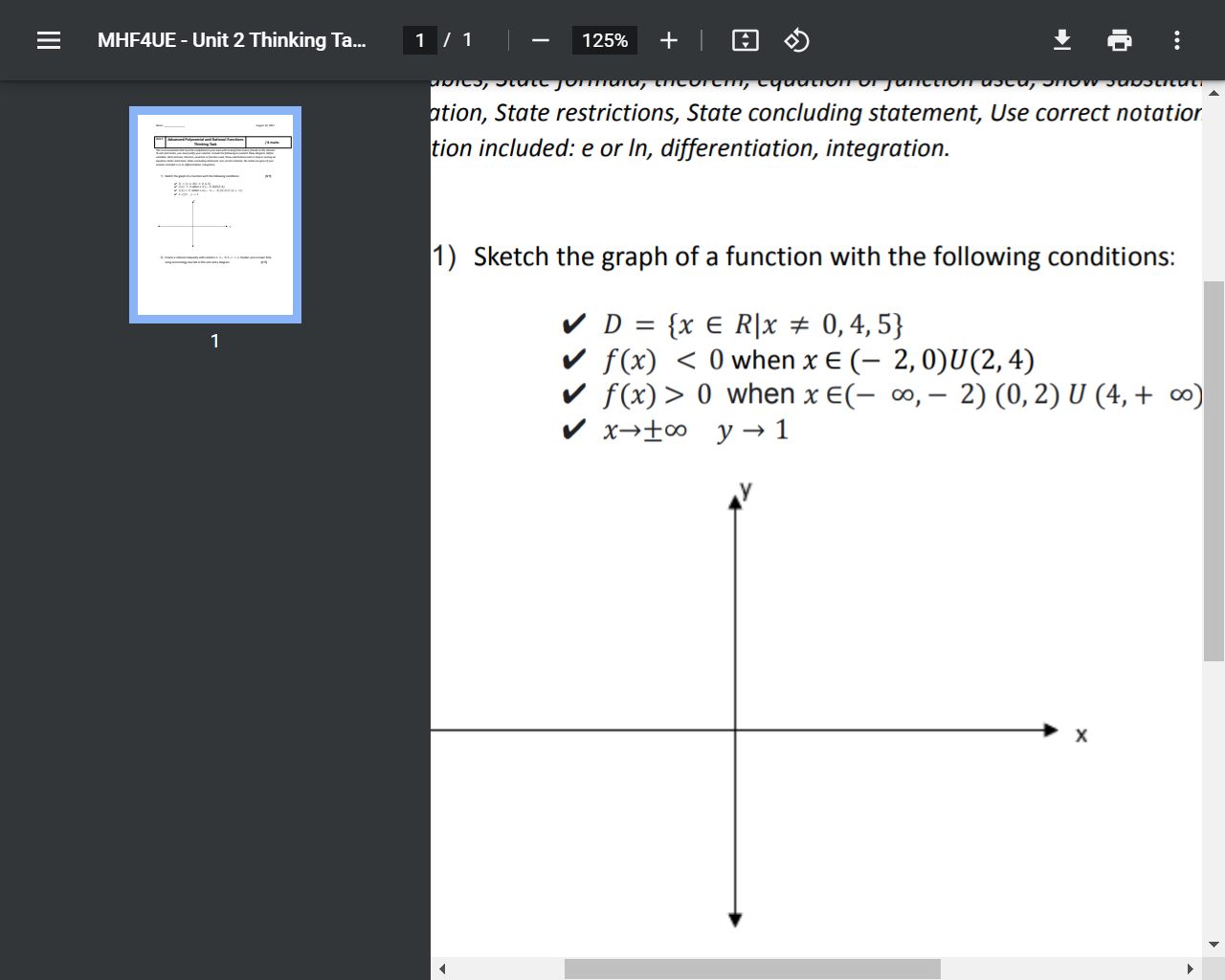Solved III MHF4UE - Unit 2 Thinking Ta... 1 / 1 125% + | Chegg.com