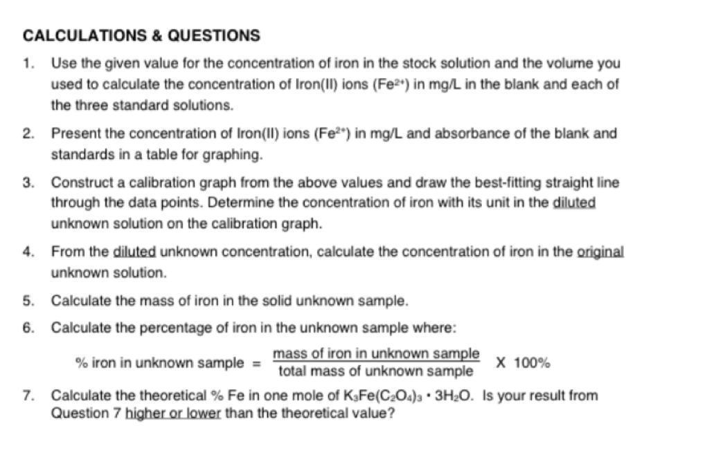 Analysis of Iron containing Salt (Beer's Law Data and | Chegg.com