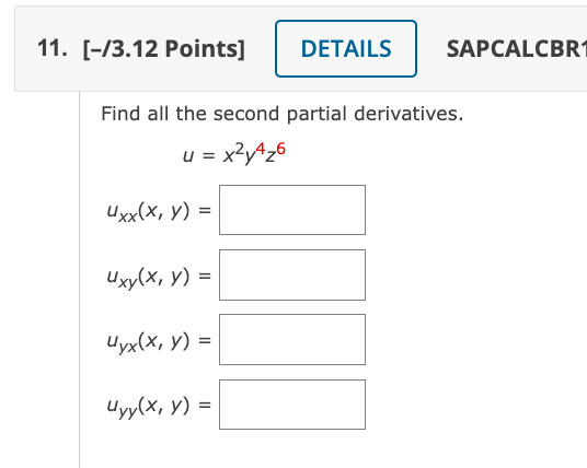 Solved Find all the second partial | Chegg.com