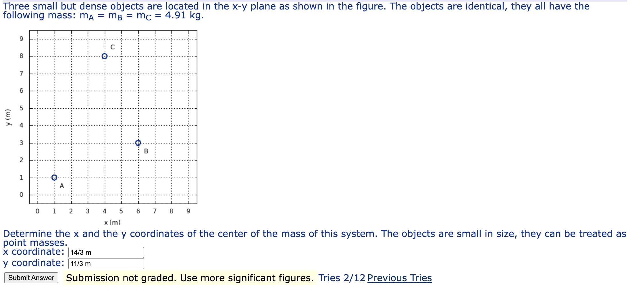Solved Three small but dense objects are located in the x-y | Chegg.com