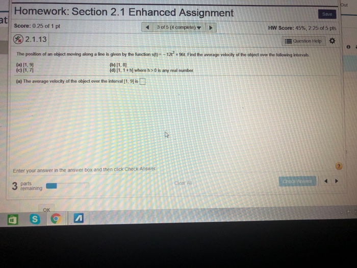 Solved Out Homework Section 2 1 Enhanced Assignment Score
