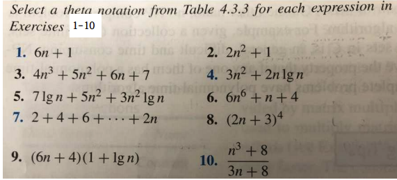 Solved Select a theta notation from Table 4.3.3 for each | Chegg.com