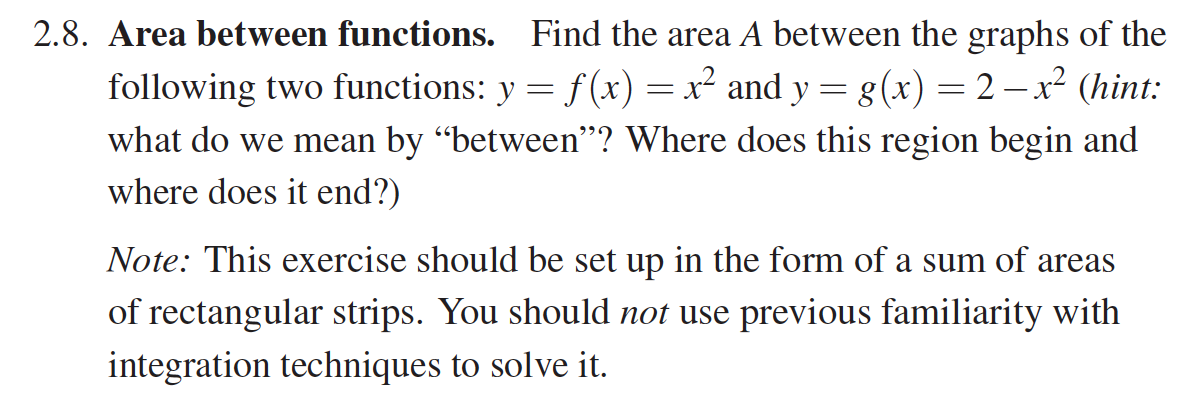 Solved 2.8. Area between functions. Find the area A between | Chegg.com