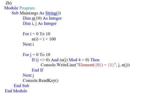 Solved Write the output of the following VB statements: (a) | Chegg.com