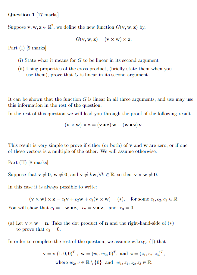 Solved Suppose v,w,z∈R3, we define the new function G(v,w,z) | Chegg.com