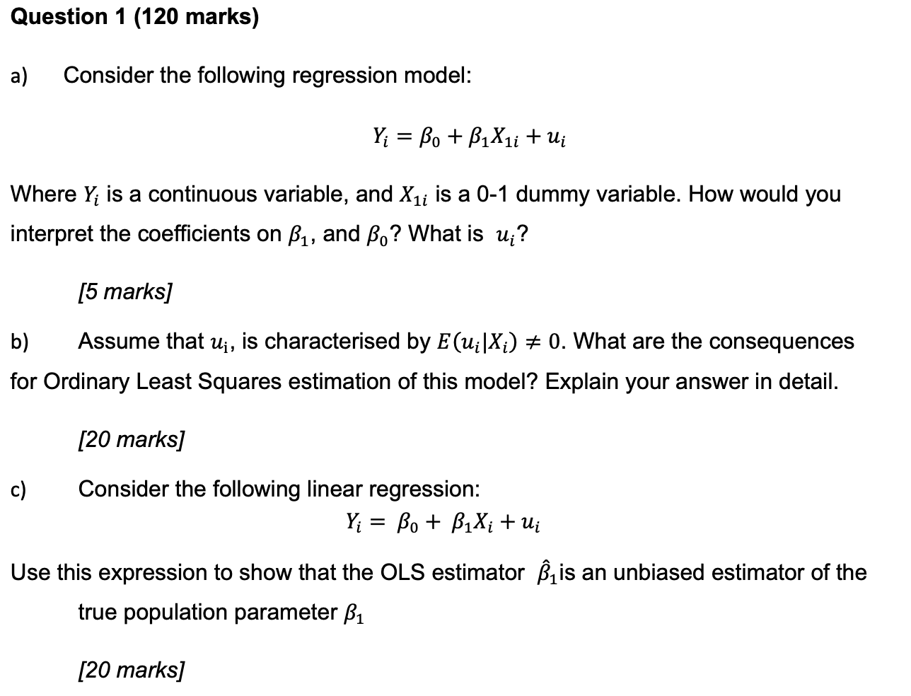 Solved a) Consider the following regression model: | Chegg.com