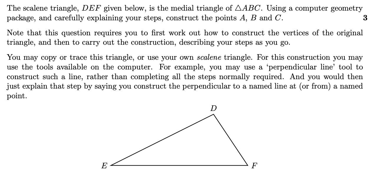 Solved The scalene triangle, DEF given below, is the medial | Chegg.com