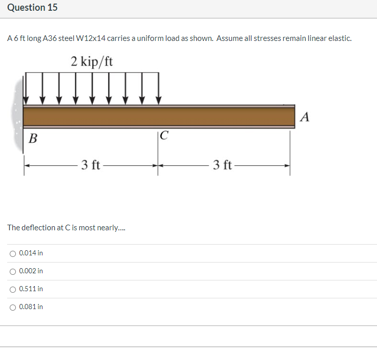 Solved Question 16 A6 ft long A36 steel W12x14 carries a | Chegg.com