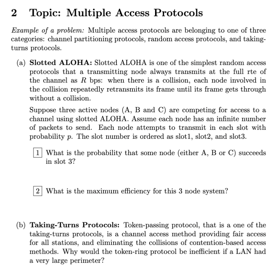 Solved 2 ﻿Topic: Multiple Access ProtocolsExample of a | Chegg.com