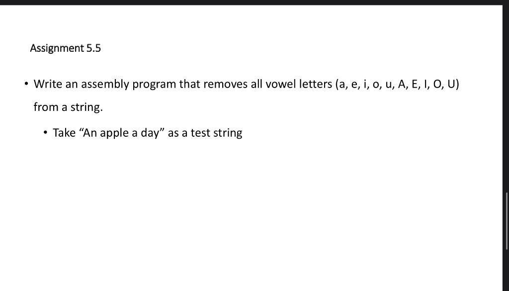 Solved - Write an assembly program that removes all vowel | Chegg.com