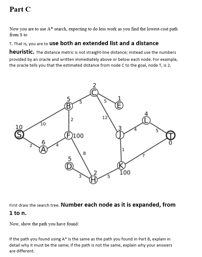 Solved Part C Now you are to use A* search, expecting to do | Chegg.com