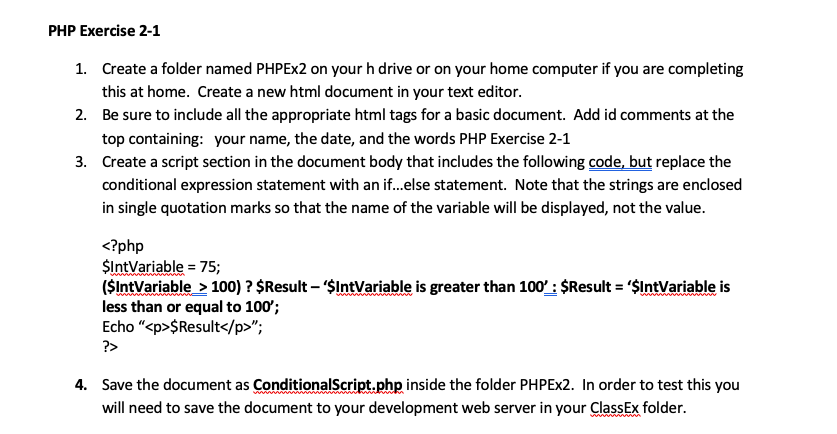 Solved PHP Exercise 2-1 Create a folder named PHPEx2 on | Chegg.com