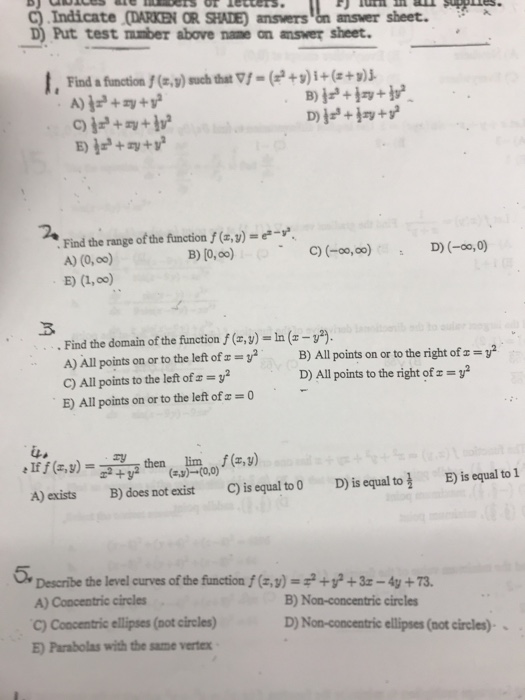 Solved Indicate CDARXEN OR SHADE) answers‰ answer sheet. Put | Chegg.com