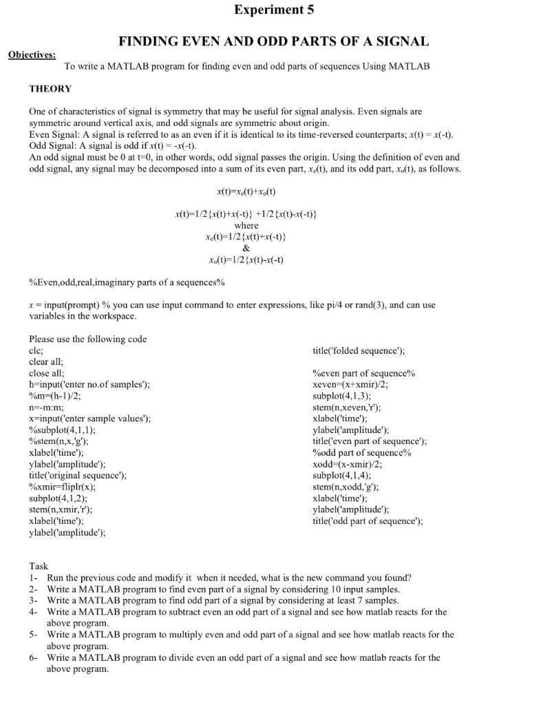 Solved THEORY One of characteristics of signal is symmetry | Chegg.com