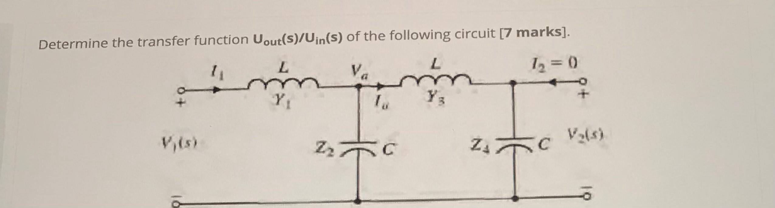 Solved Determine the transfer function Vout(s)/Uin(s) of the | Chegg.com
