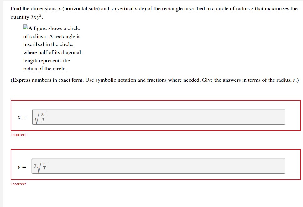 Solved Find the dimensions x (horizontal side) and y | Chegg.com