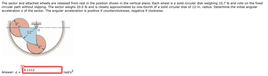 Solved The sector and attached wheels are released from rest | Chegg.com