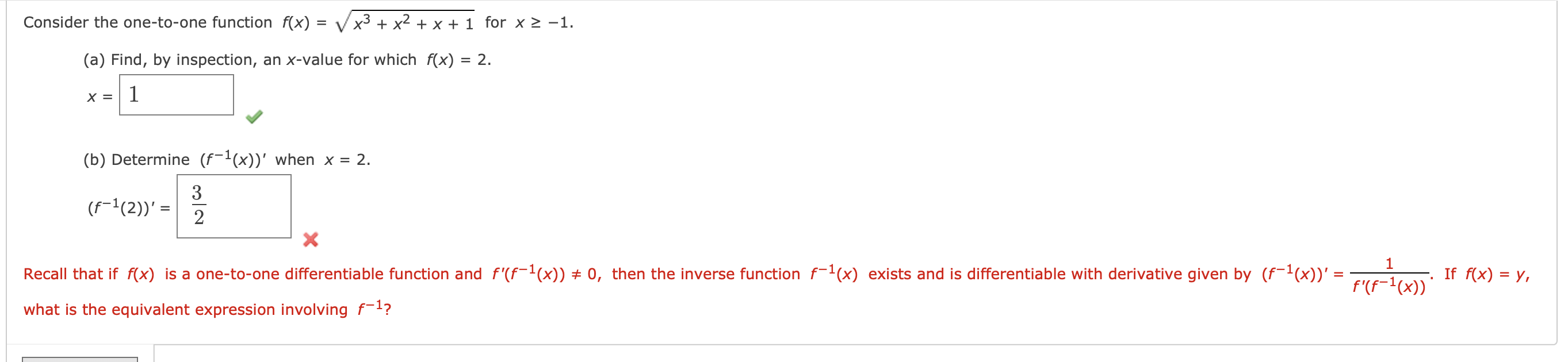 Solved Consider the one-to-one function f(x)=x3+x2+x+1 for | Chegg.com