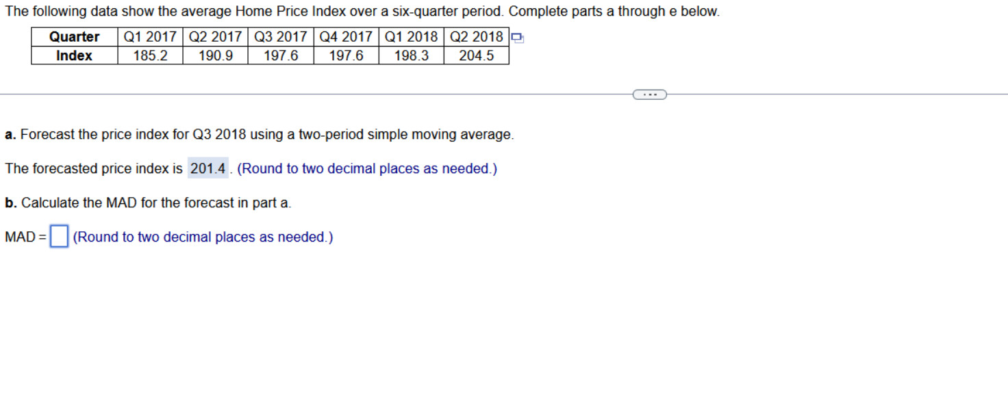 Solved The following data show the average Home Price Index | Chegg.com