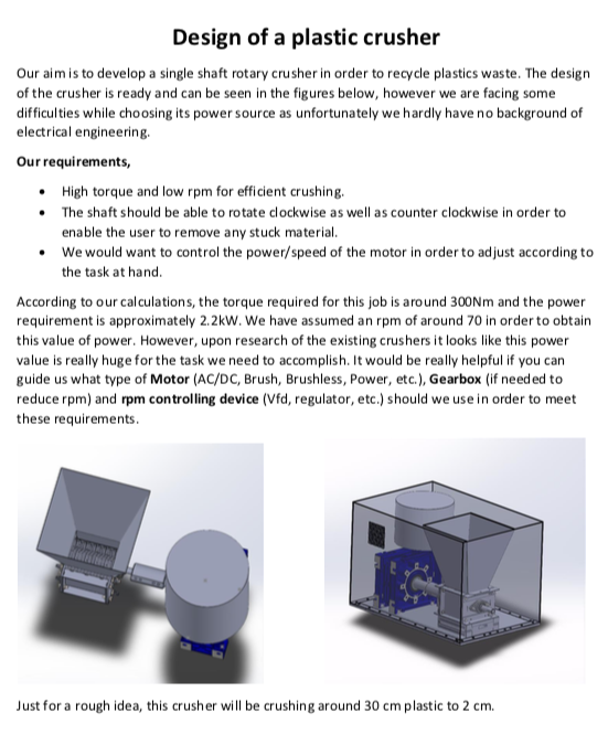 Solved Design of a plastic crusherOur aim is to develop a | Chegg.com
