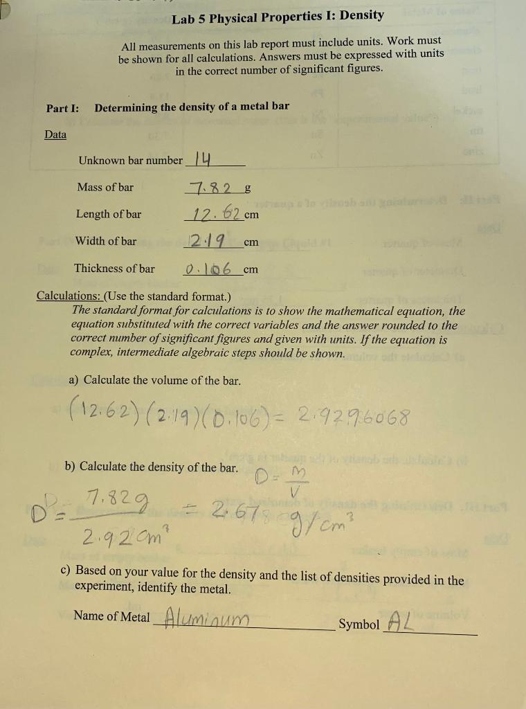 Solved All measurements on this lab report must include | Chegg.com
