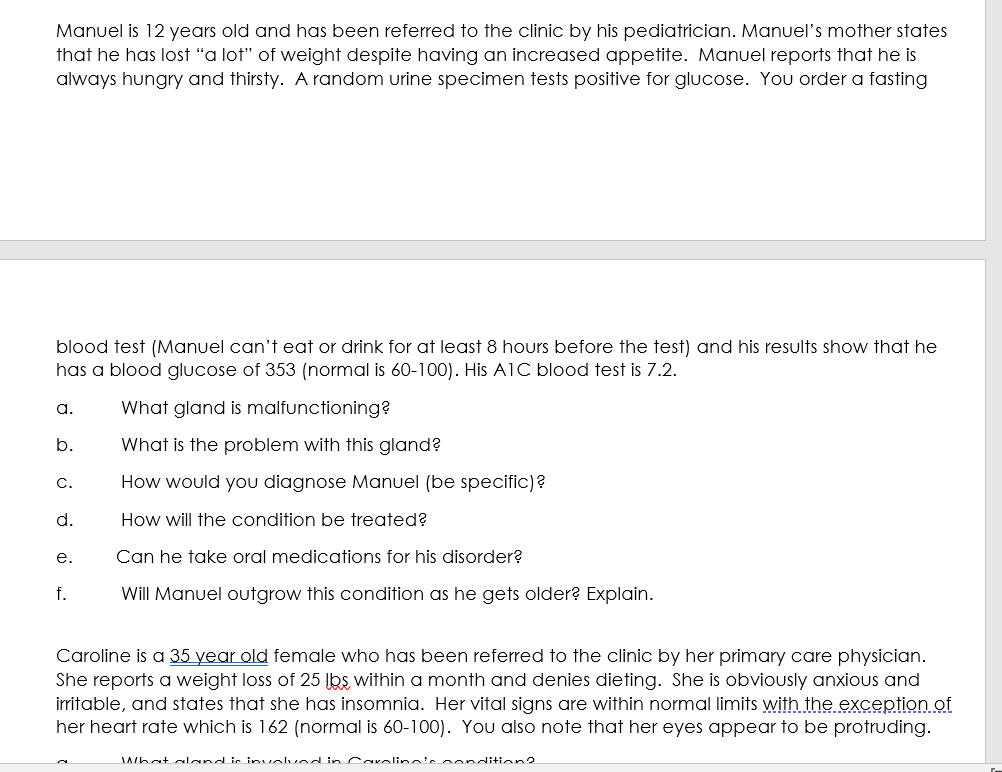 Solved Part 5: A Day at the Clinic - Endocrine Disorders and | Chegg.com