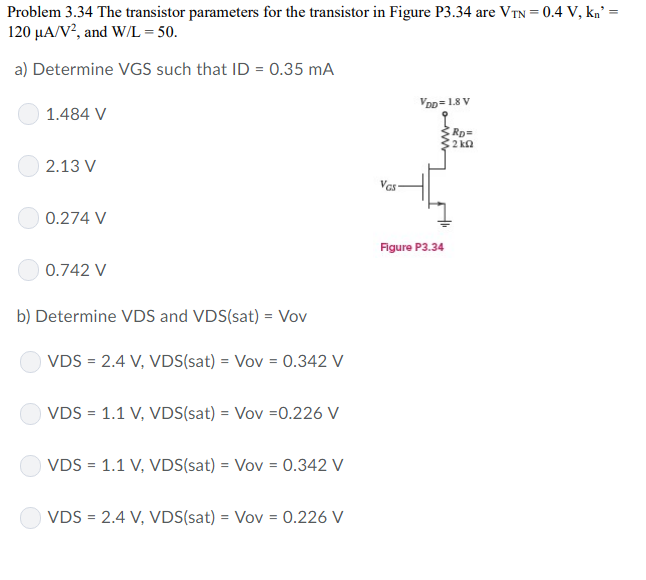 Solved Problem 3.34 The transistor parameters for the | Chegg.com