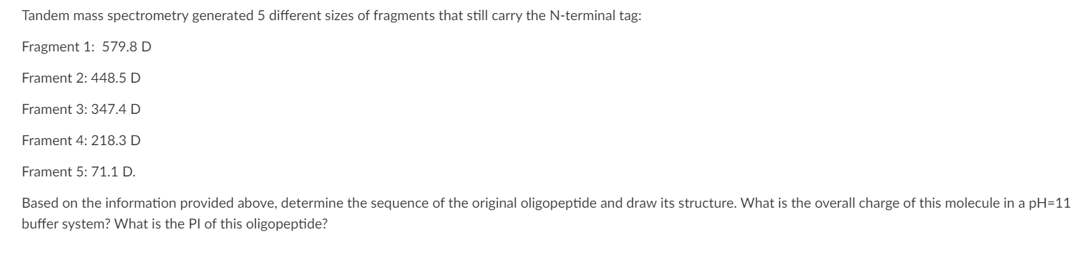 Solved Tandem mass spectrometry generated 5 different sizes | Chegg.com