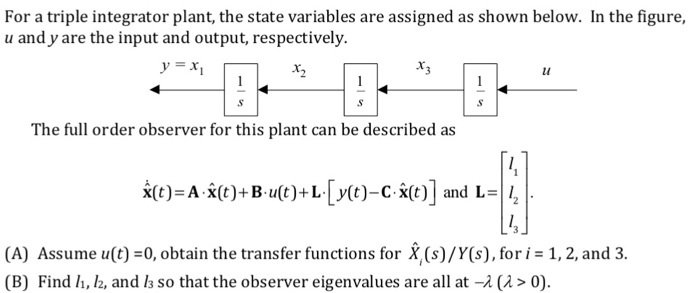 Solved For a triple integrator plant, the state variables | Chegg.com