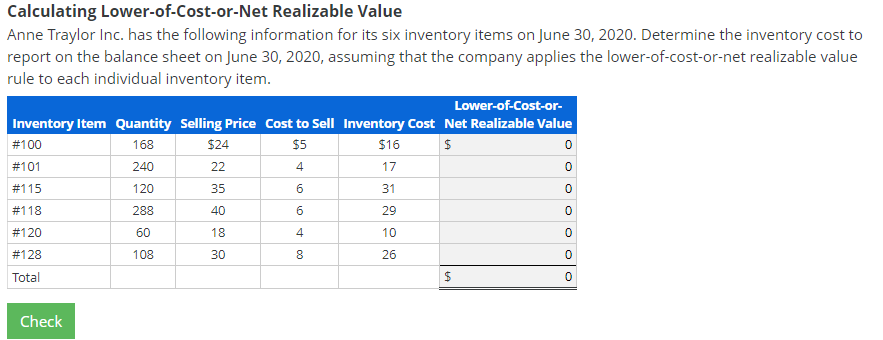 Solved Calculating Lower-of-Cost-or-Net Realizable Value | Chegg.com