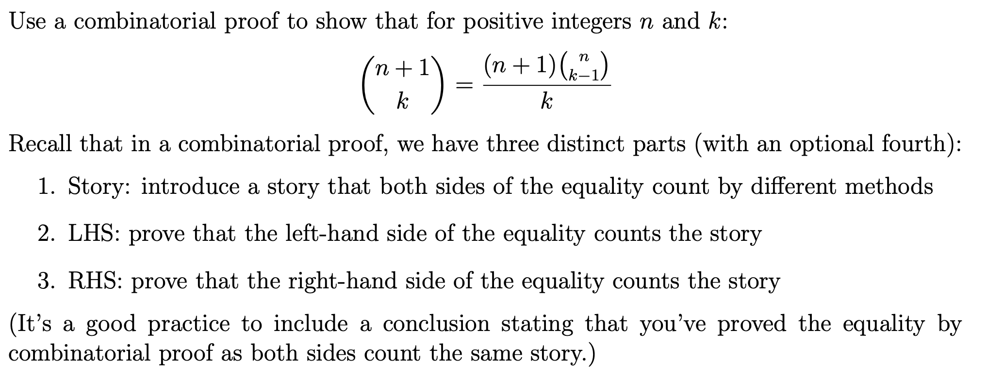 Solved Use A Combinatorial Proof To Show That For Positive 
