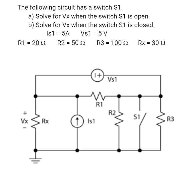 Solved The following circuit has a switch S1. a) Solve for | Chegg.com