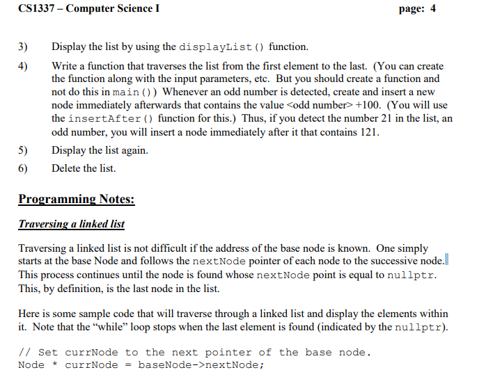 Solved Computer Science I CS1337 Assignment #6 - Linked List | Chegg.com