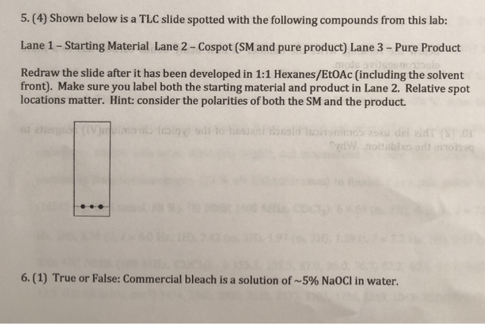 Solved 5. (4) Shown below is a TLC slide spotted with the | Chegg.com