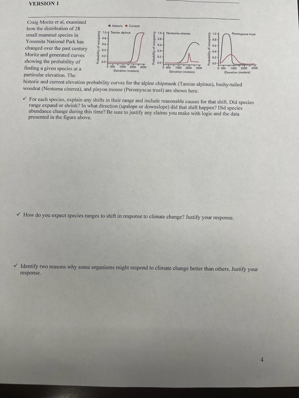 Solved VERSION 1 Craig Moritz et al, examined how the | Chegg.com