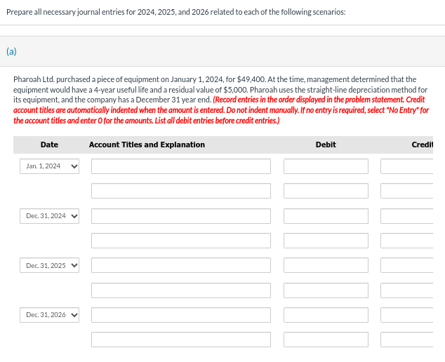 Solved Prepare all necessary journal entries for 2024,2025 , | Chegg.com