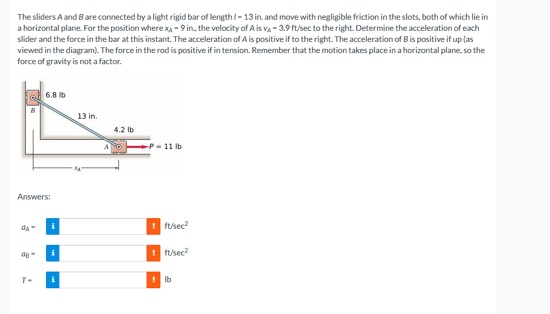 Solved The sliders A and B are connected by a light rigid | Chegg.com